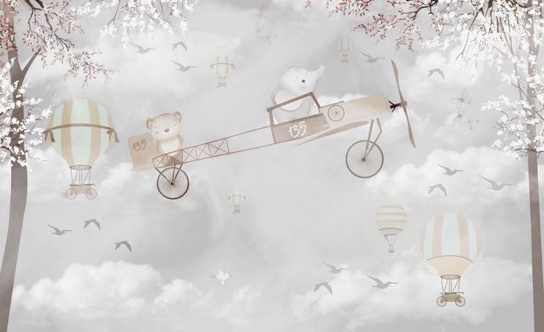 Airplane and Cute Animals in the Sky Design , for Digital Print ...