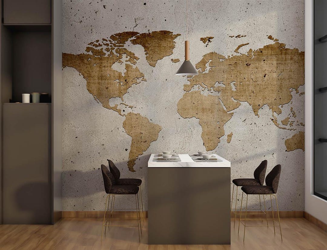 Concrete World Map Mural: Vintage Style (digital File) - Etsy