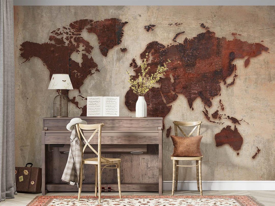 Vintage Brown World Map Mural: Old World Decor (digital File) - Etsy UK