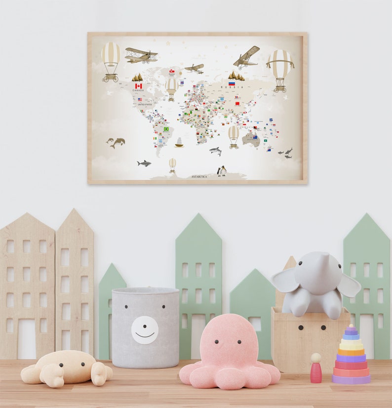 World Map, Educational Map, Kids World Map, Kids Mural for Digital ...