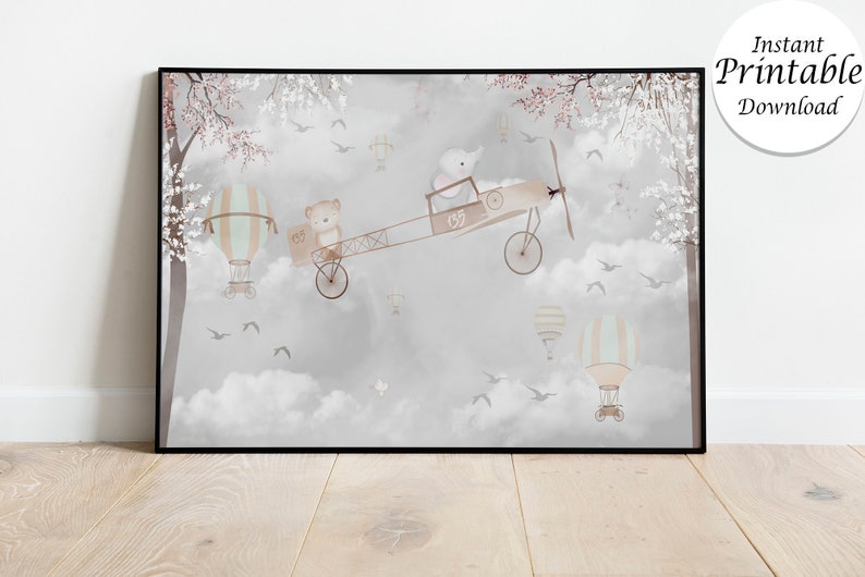 Airplane and Cute Animals in the Sky Design , for Digital Print ...