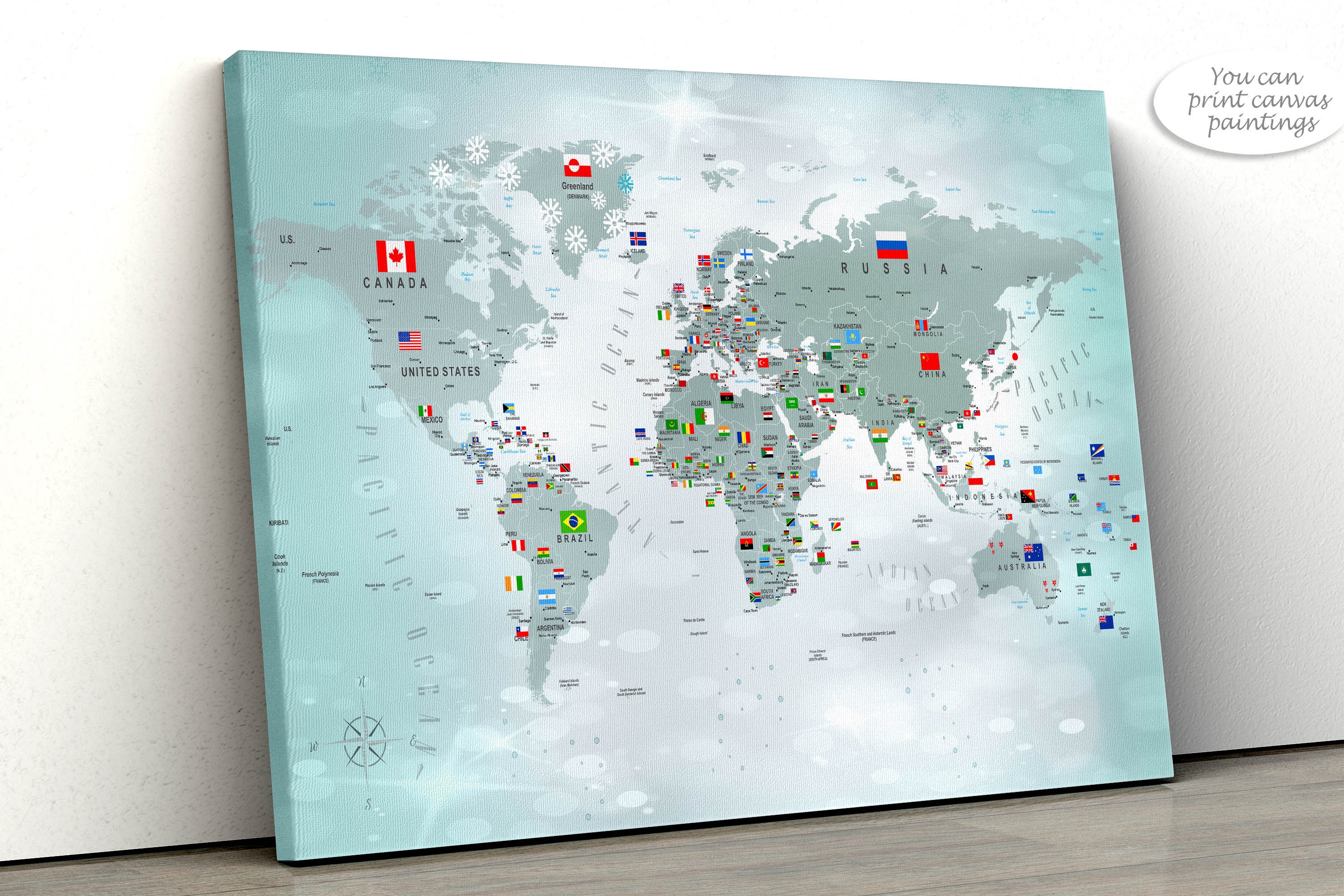 Watercolor World Map With Flags: Kids Room Decor (digital File) - Etsy