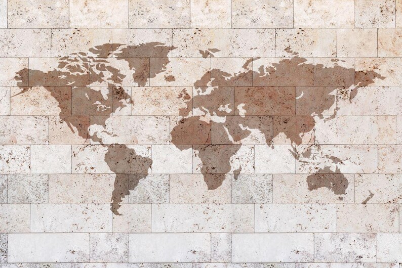 Brick Wall World Map: Concrete Texture Digital Print - Etsy