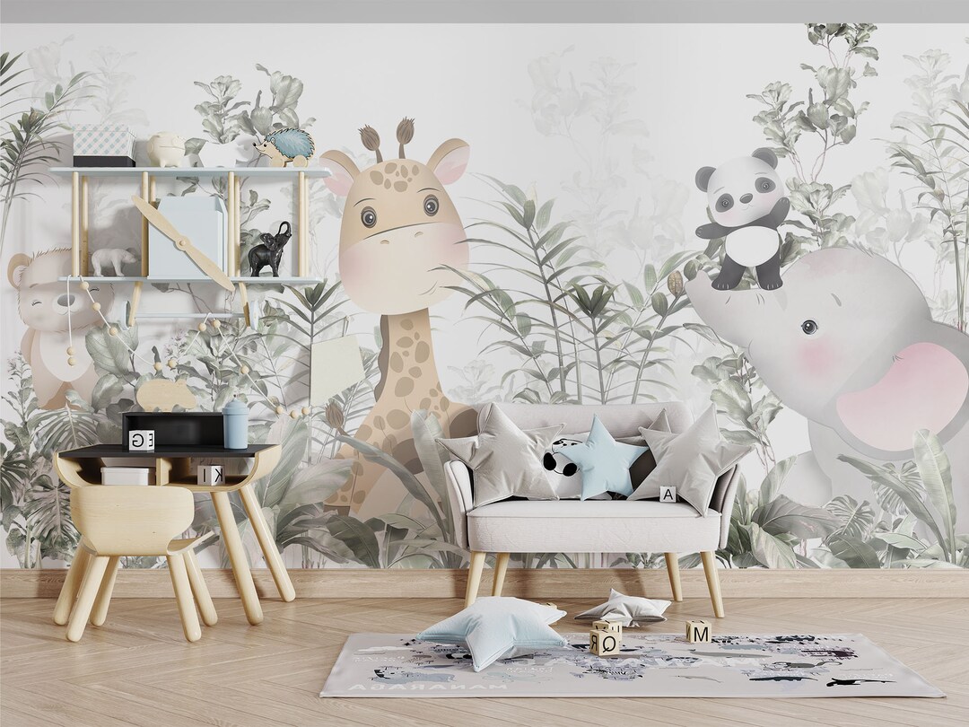 Tropical Animals Nursery Print: Giraffe, Panda, Elephant (digital File ...