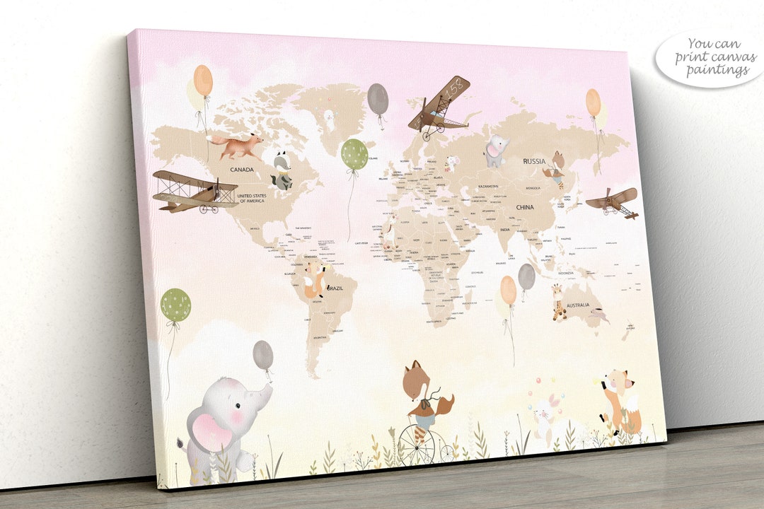 Educational World Map for Children's Rooms Design , for Digital Print ...