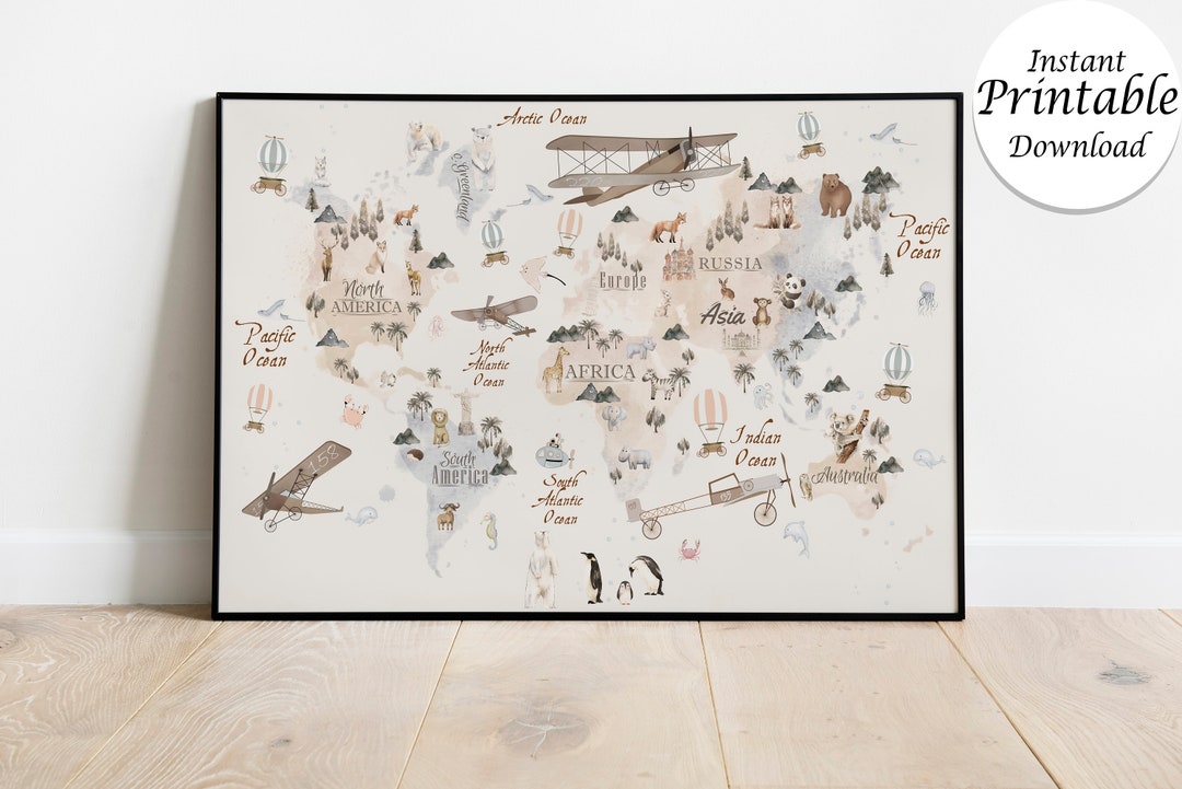 Educational World Map for Children's Rooms Design , for Digital Print ...
