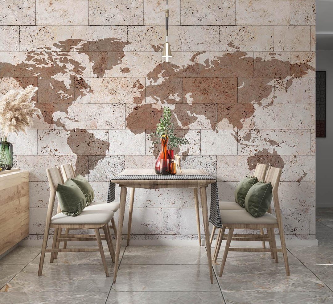 Brick Wall World Map: Concrete Texture Digital Print - Etsy