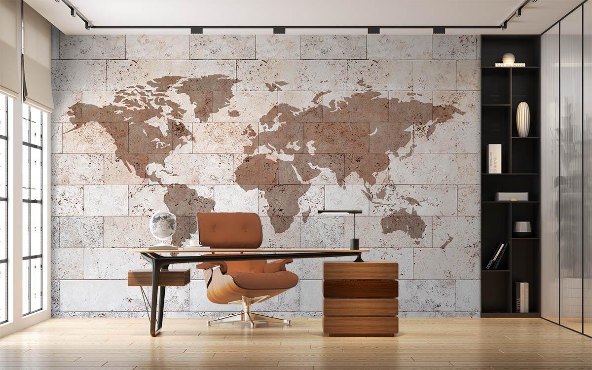 Brick Wall World Map: Concrete Texture Digital Print - Etsy