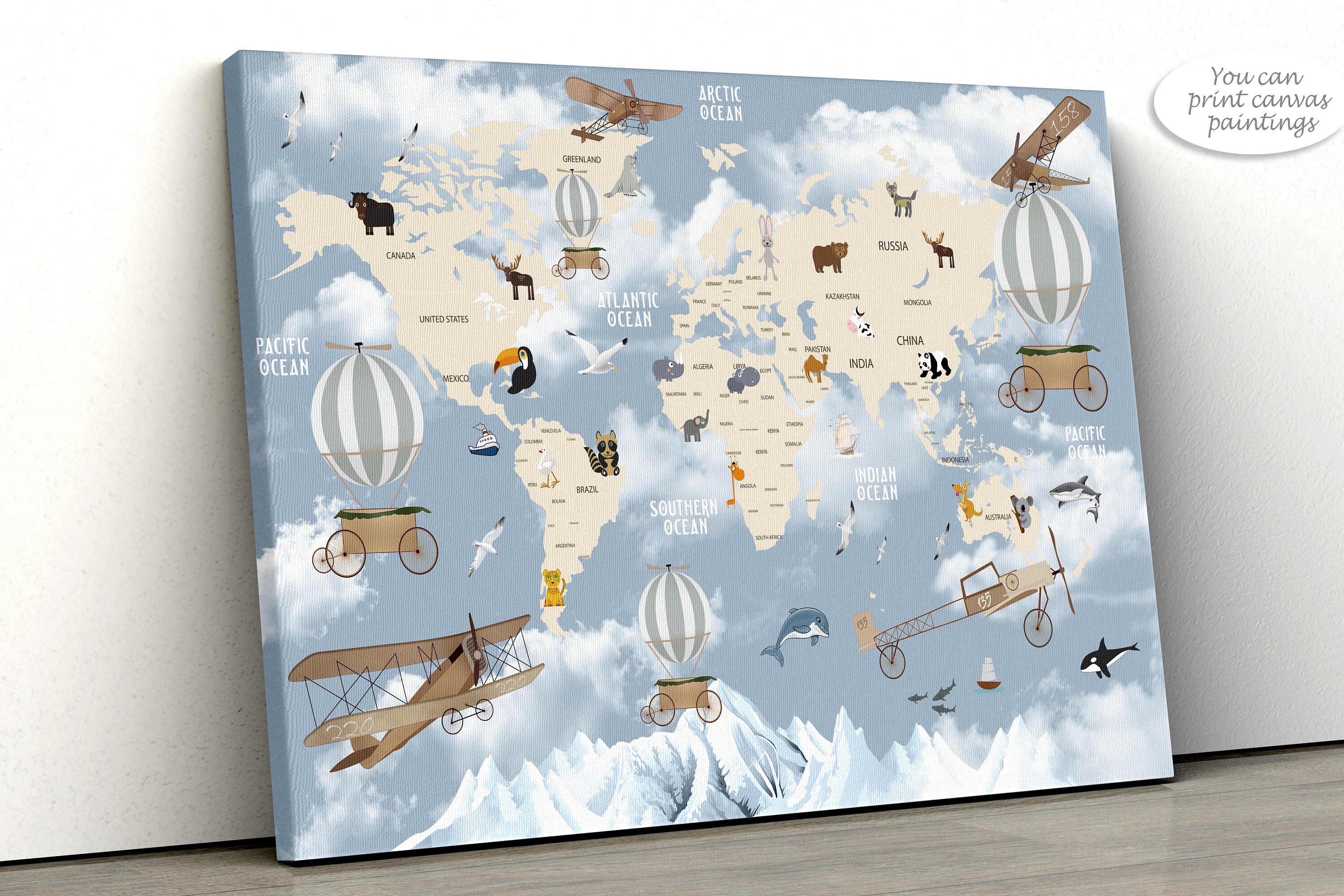 Educational World Map for Children's Rooms Design , for Digital Print ...