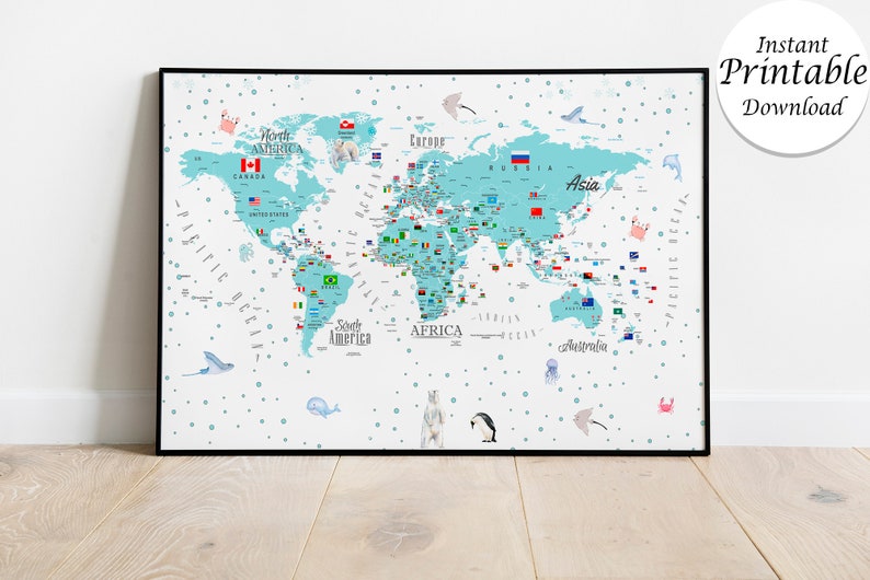 Educational World Map for Children's Rooms Design , for Digital Print ...