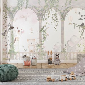 Cute Animals Art, Safari Animals Wallpaper for Children's Rooms Design ...