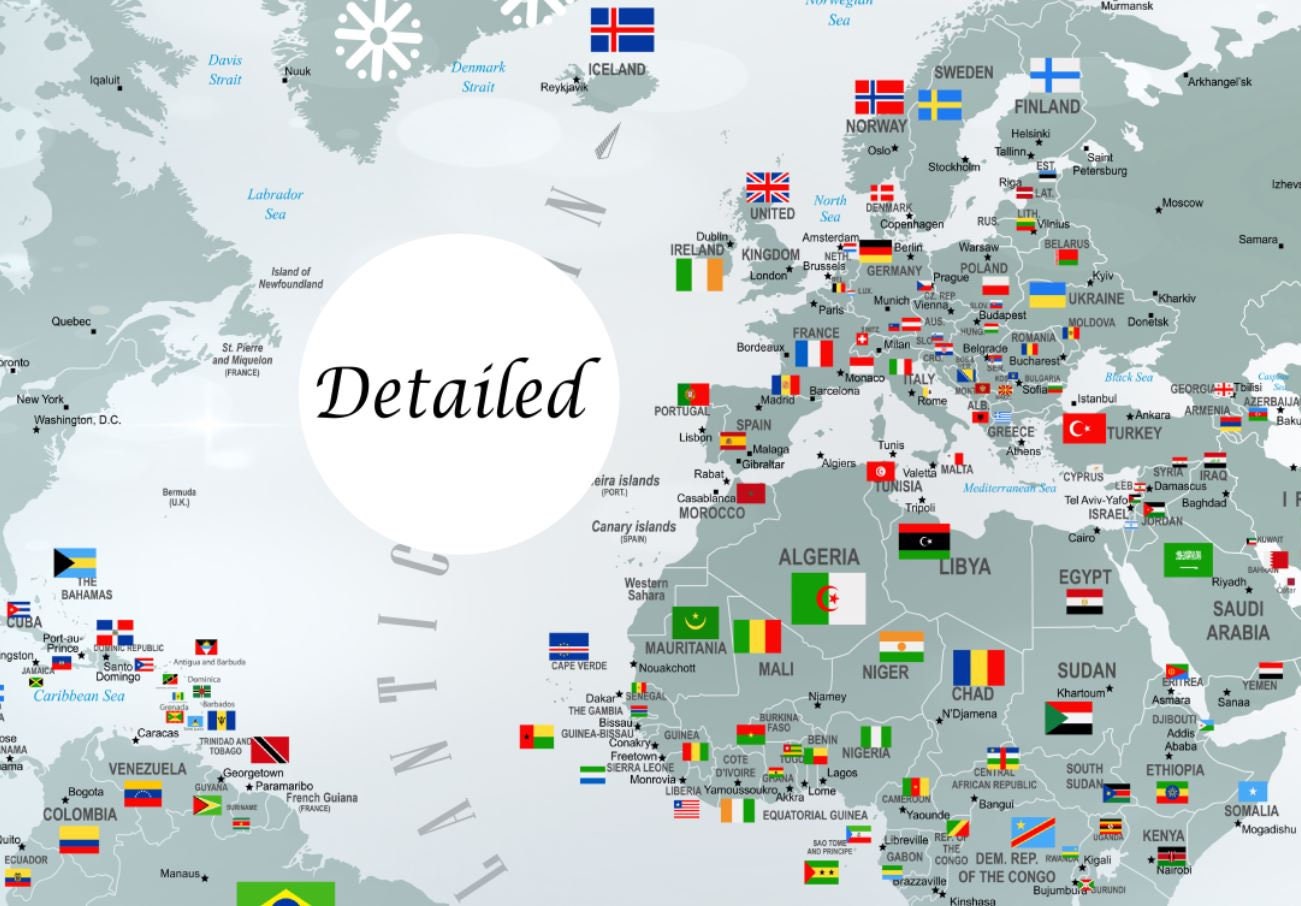 Watercolor World Map With Flags: Kids Room Decor (digital File) - Etsy