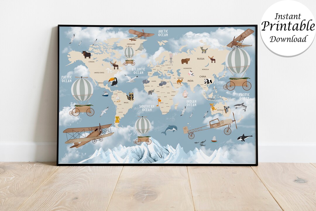 Educational World Map for Children's Rooms Design , for Digital Print ...