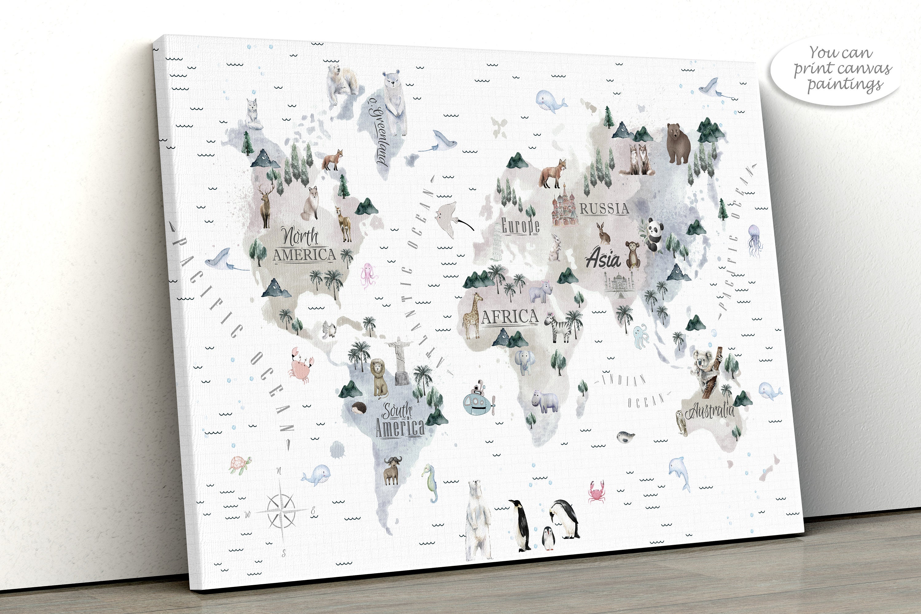 Educational World Map for Children's Rooms Design , for Digital Print ...