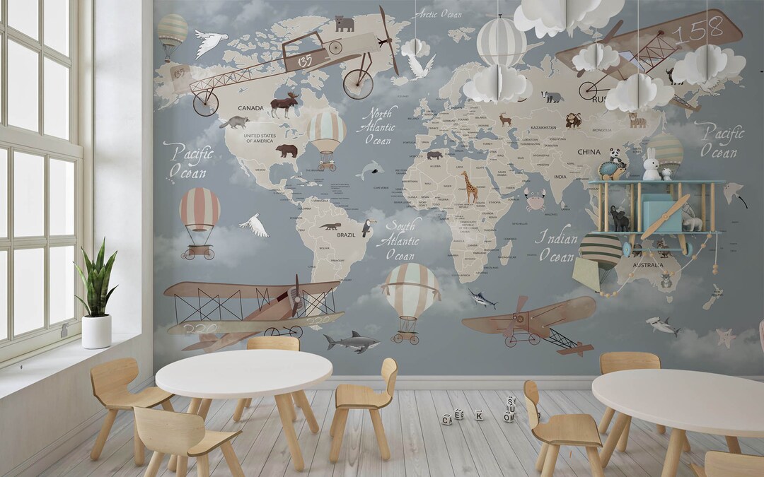 Kids World Map, Nursey World Map, for Children's Rooms Design , for ...