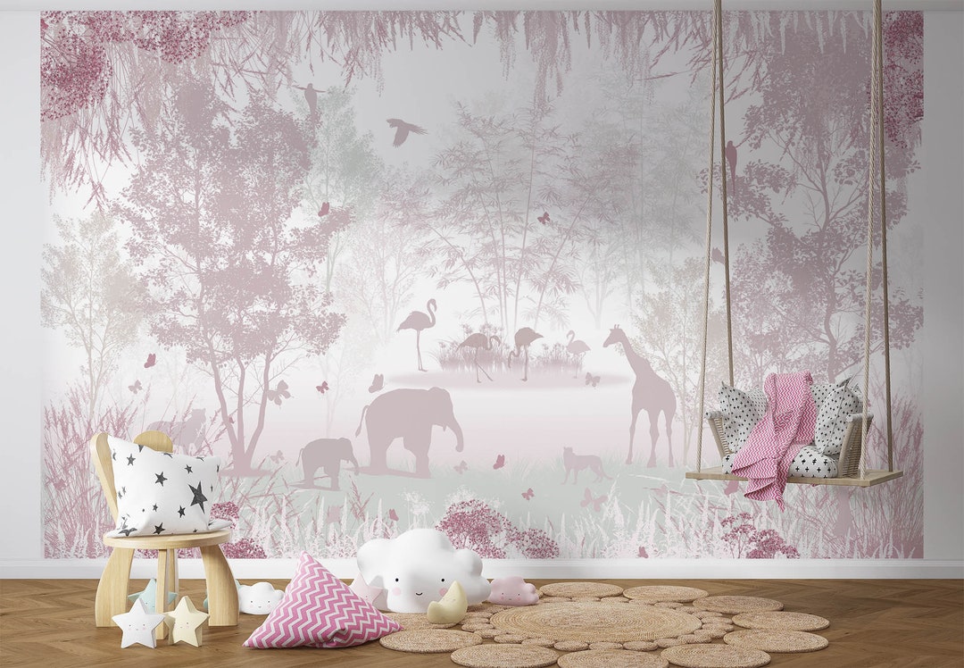 Pink Forest Animals Wallpaper: Girls Room Decor (digital File) - Etsy ...