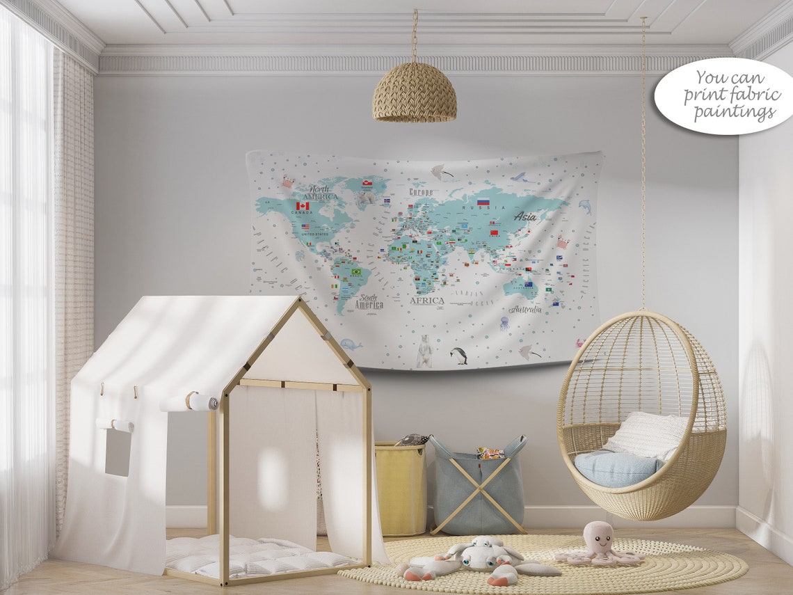 Educational World Map for Children's Rooms Design , for Digital Print ...