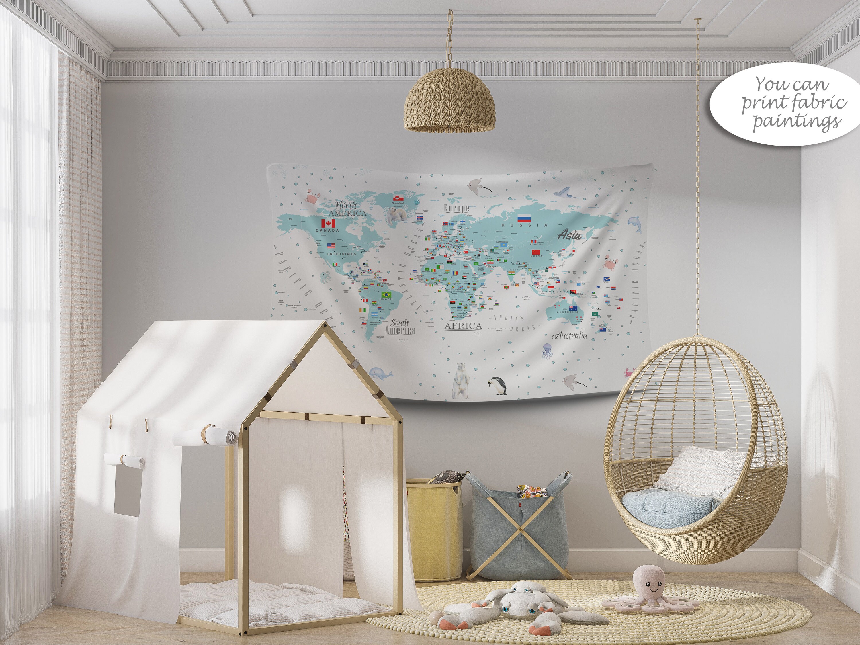 Educational World Map for Children's Rooms Design , for Digital Print ...
