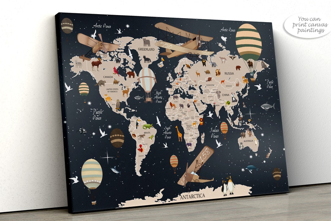 Educational World Map for Children's Rooms Design , for Digital Print ...
