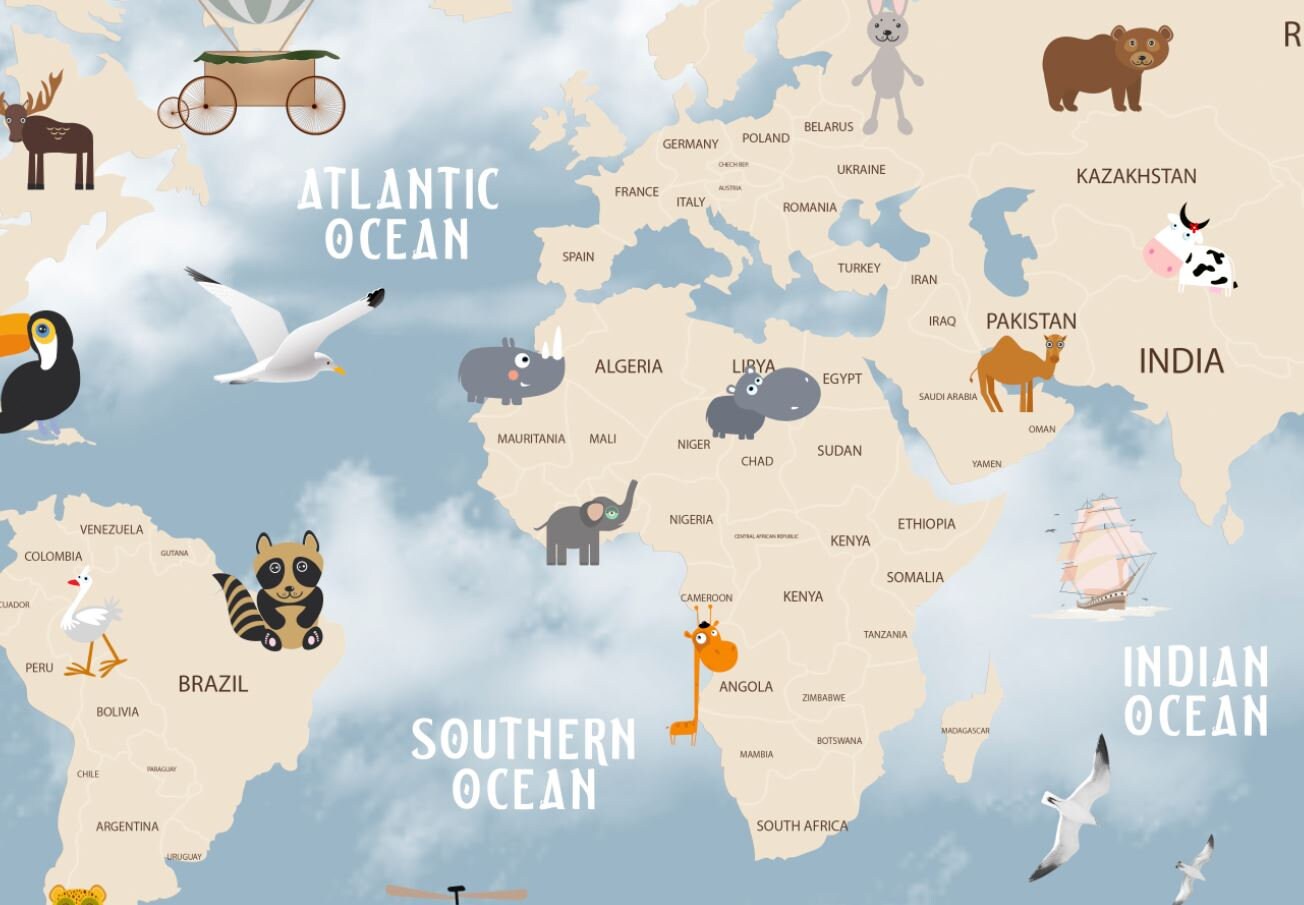 Educational World Map for Children's Rooms Design , for Digital Print ...