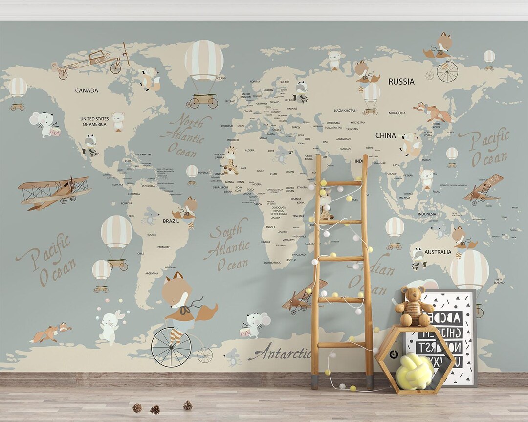 Kids World Map: Educational Geography Art (digital File, JPEG 300dpi ...