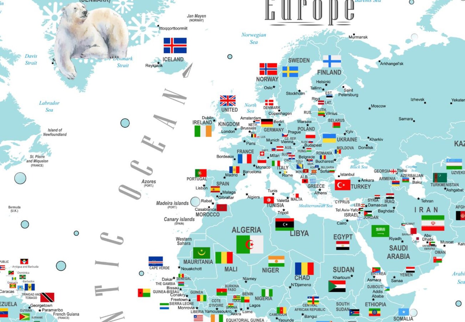 Educational World Map for Children's Rooms Design , for Digital Print ...