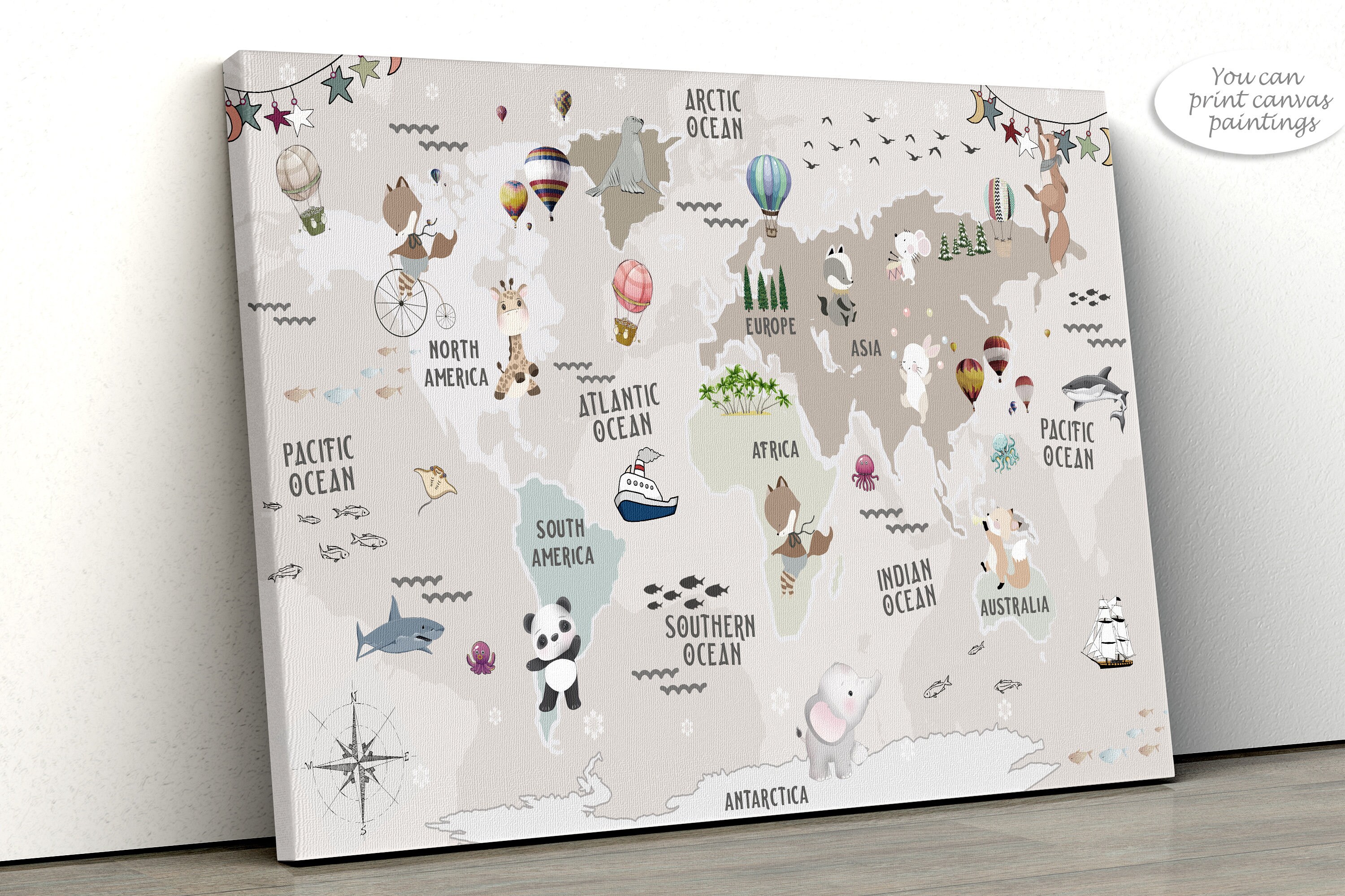 Educational World Map for Children's Rooms Design , for Digital Print ...