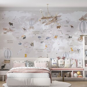 Child Room World Map, Kids Educational Map, World Map Mural for Digital ...