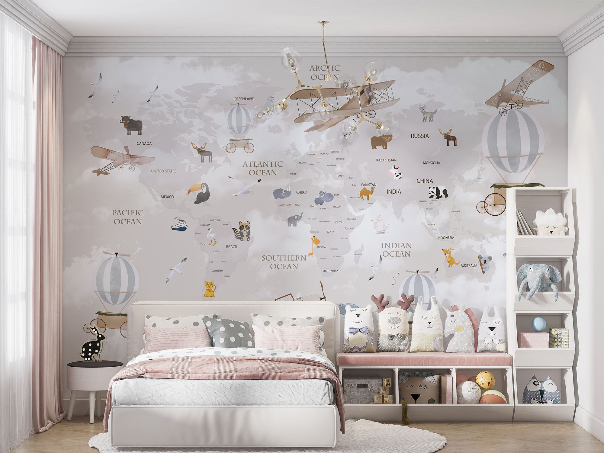 Child Room World Map, Kids Educational Map, World Map Mural for Digital ...