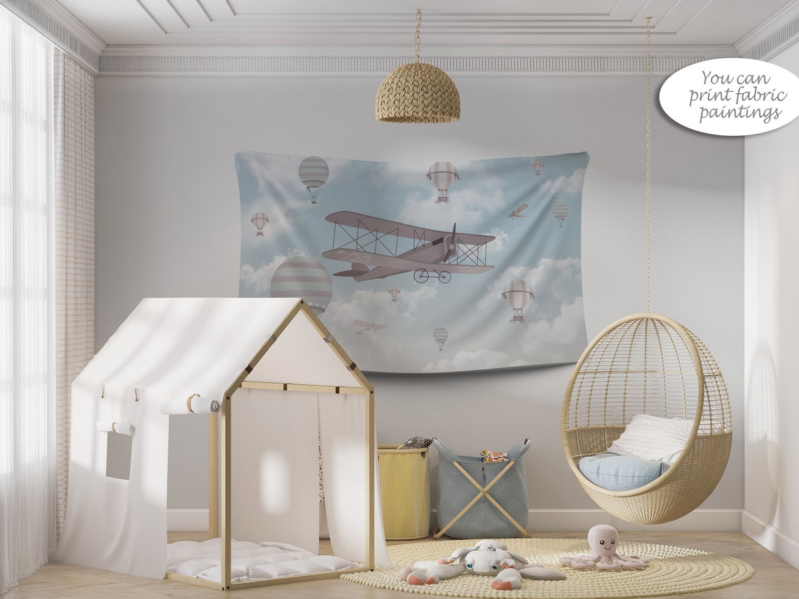 Sky, Winged Biplanes for Children's Rooms Design , for Digital Print ...