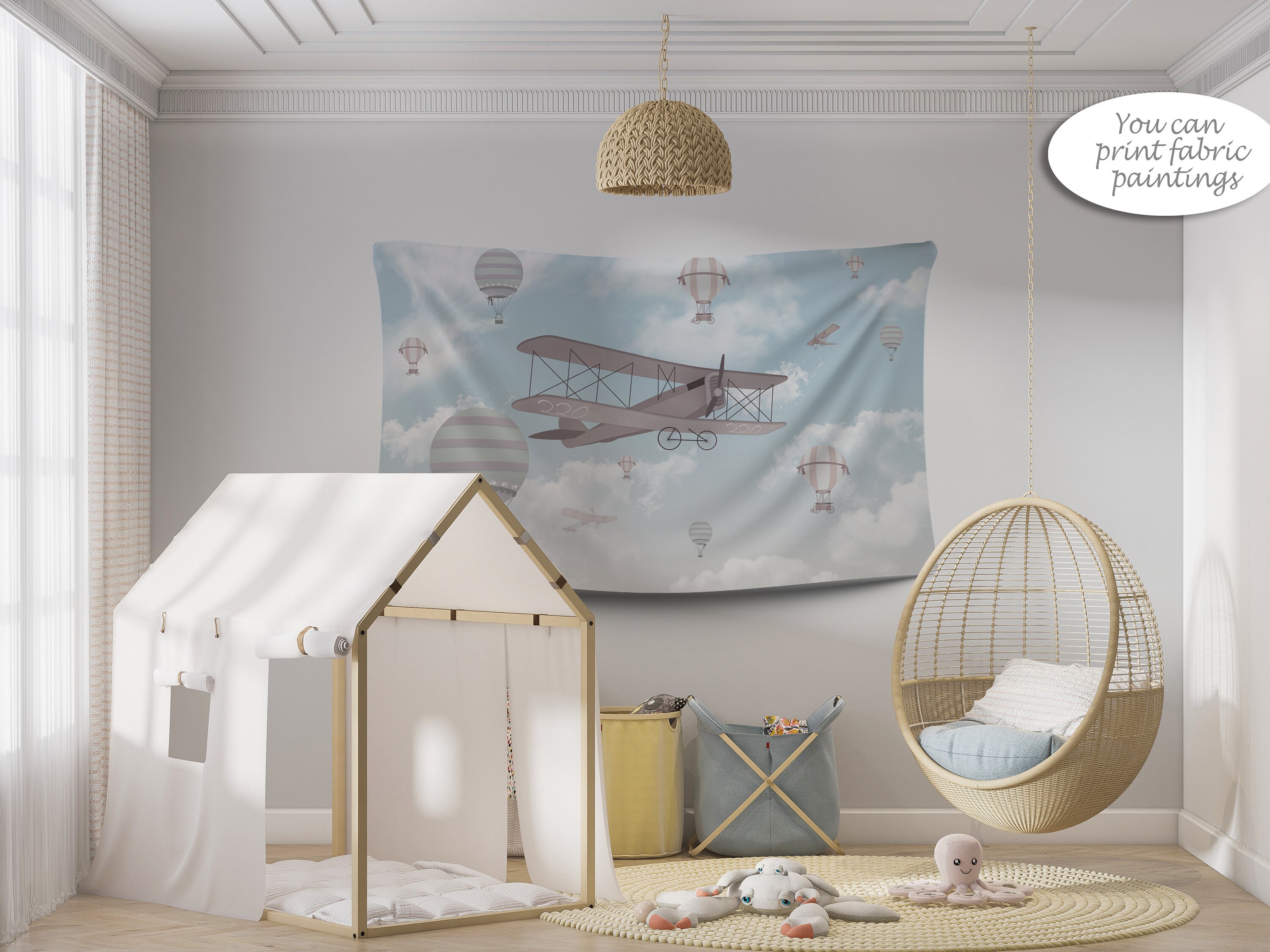 Biplane & Balloons Print: Sky Children's Room Decor (digital File) - Etsy
