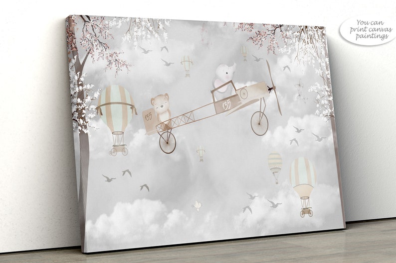 Airplane and Cute Animals in the Sky Design , for Digital Print ...