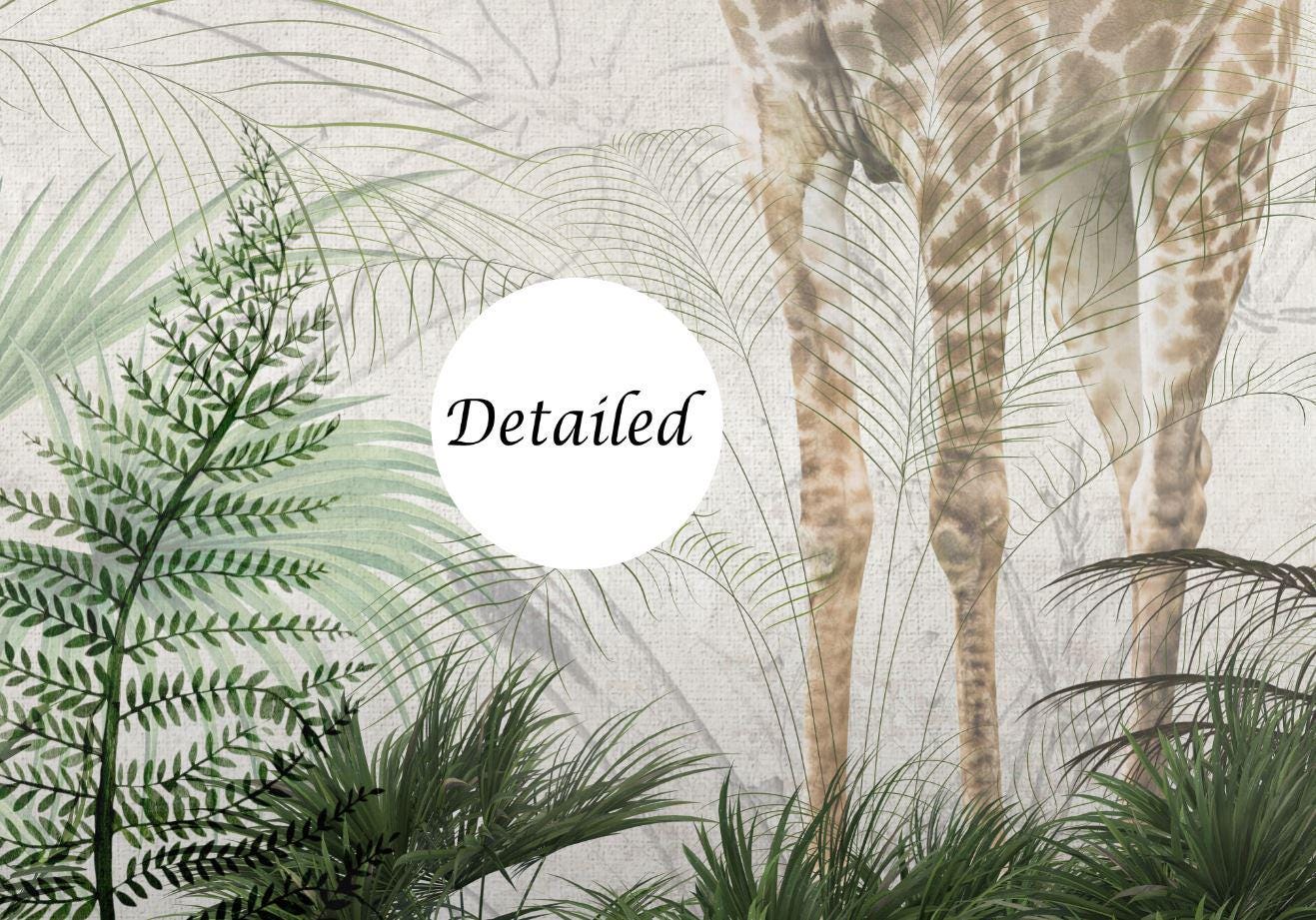 Safari Animals Wallpaper, Tropical Leaves Mural Design , for Digital ...