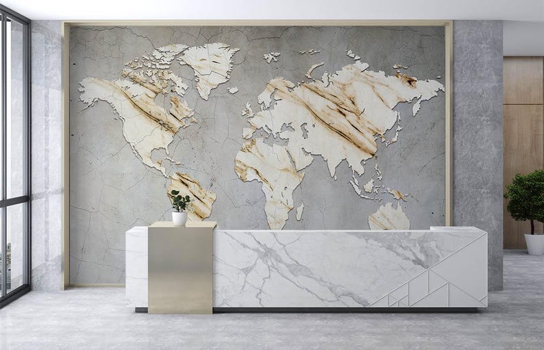 Marble World Map Mural: Vintage Gold Design (digital File) - Etsy