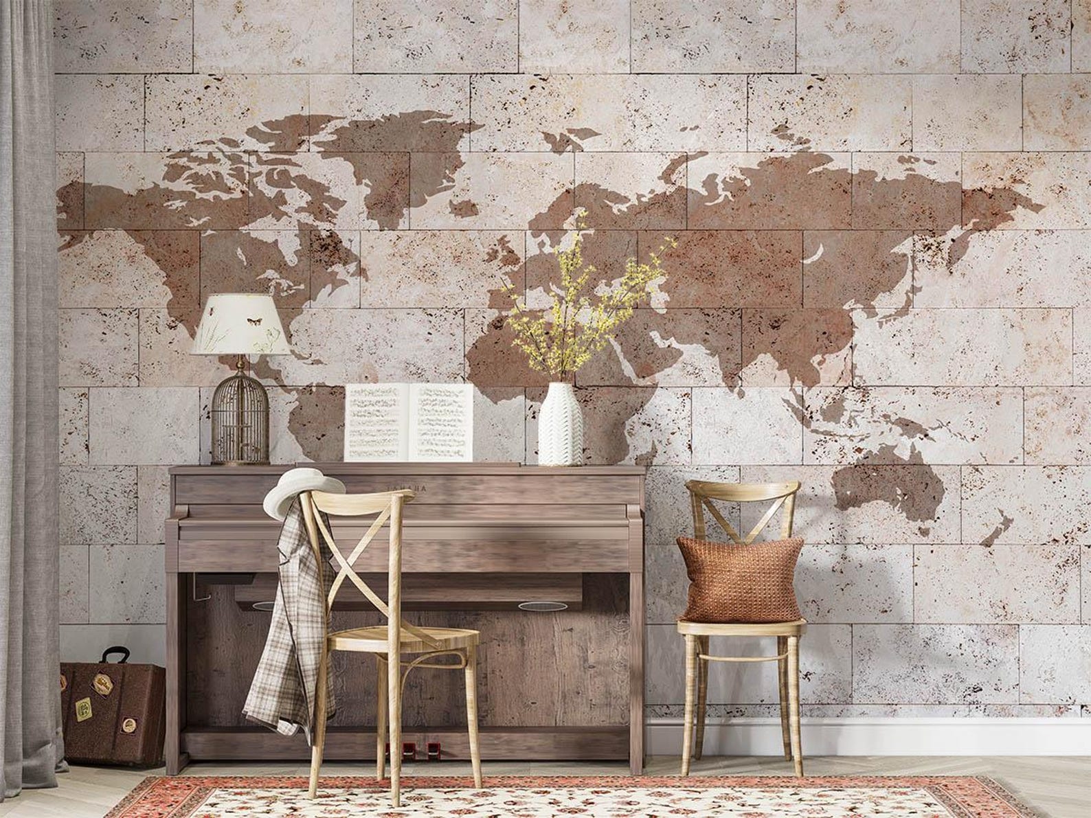 Brick Wall World Map: Concrete Texture Digital Print - Etsy