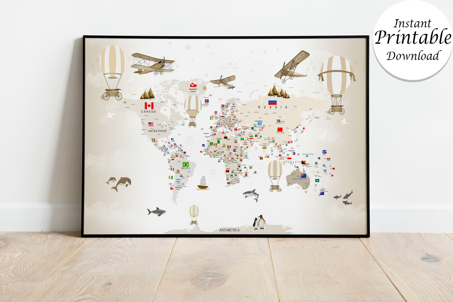 World Map, Educational Map, Kids World Map, Kids Mural for Digital ...