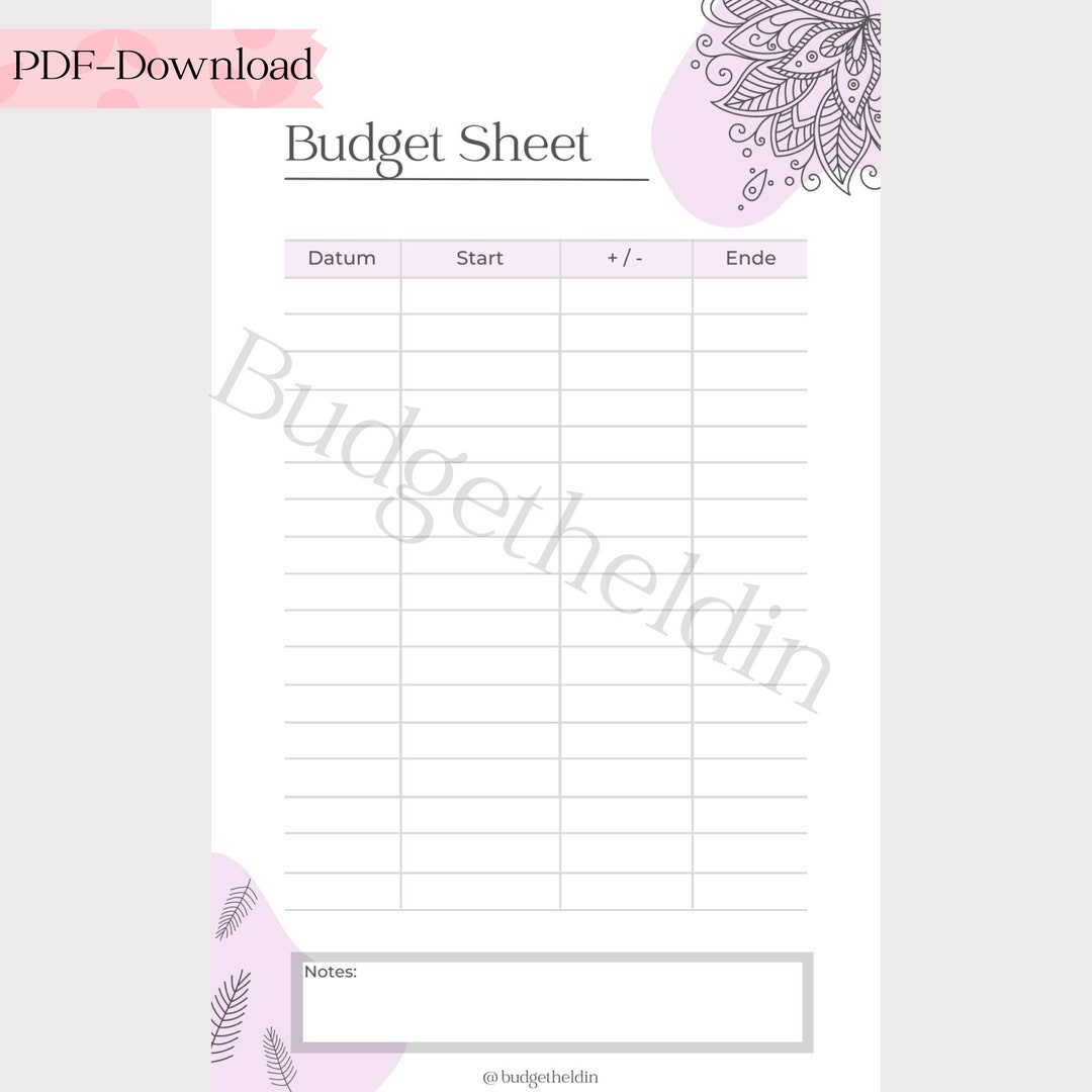 PDF: Budget Sheet Purple - Budget Tracker for the Envelope Method - Etsy
