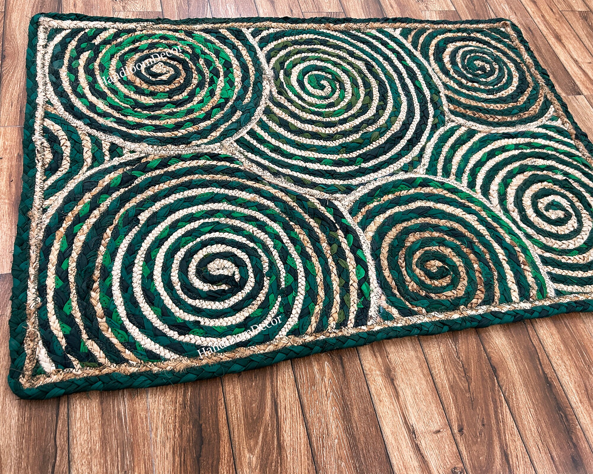 Handmade Green Chindi Jute Rug Custom Size Rug Hand Braided Rug Office ...