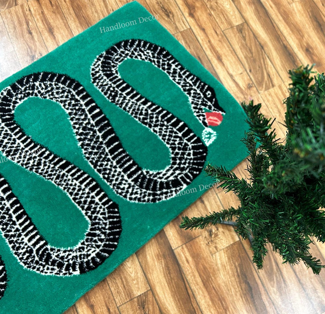 Snake Rug Runner, Tufted Snake Rug, Green Snake Rug, Wool Snake Rug ...
