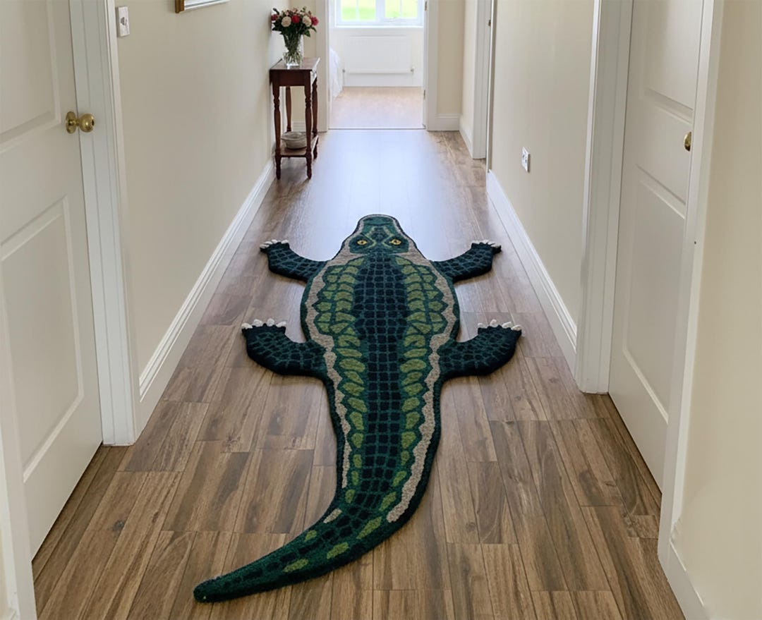 Crocodile Shape Rug Decorative Rug New Zealand Wool, Green Rug, 2x3 3x5 ...