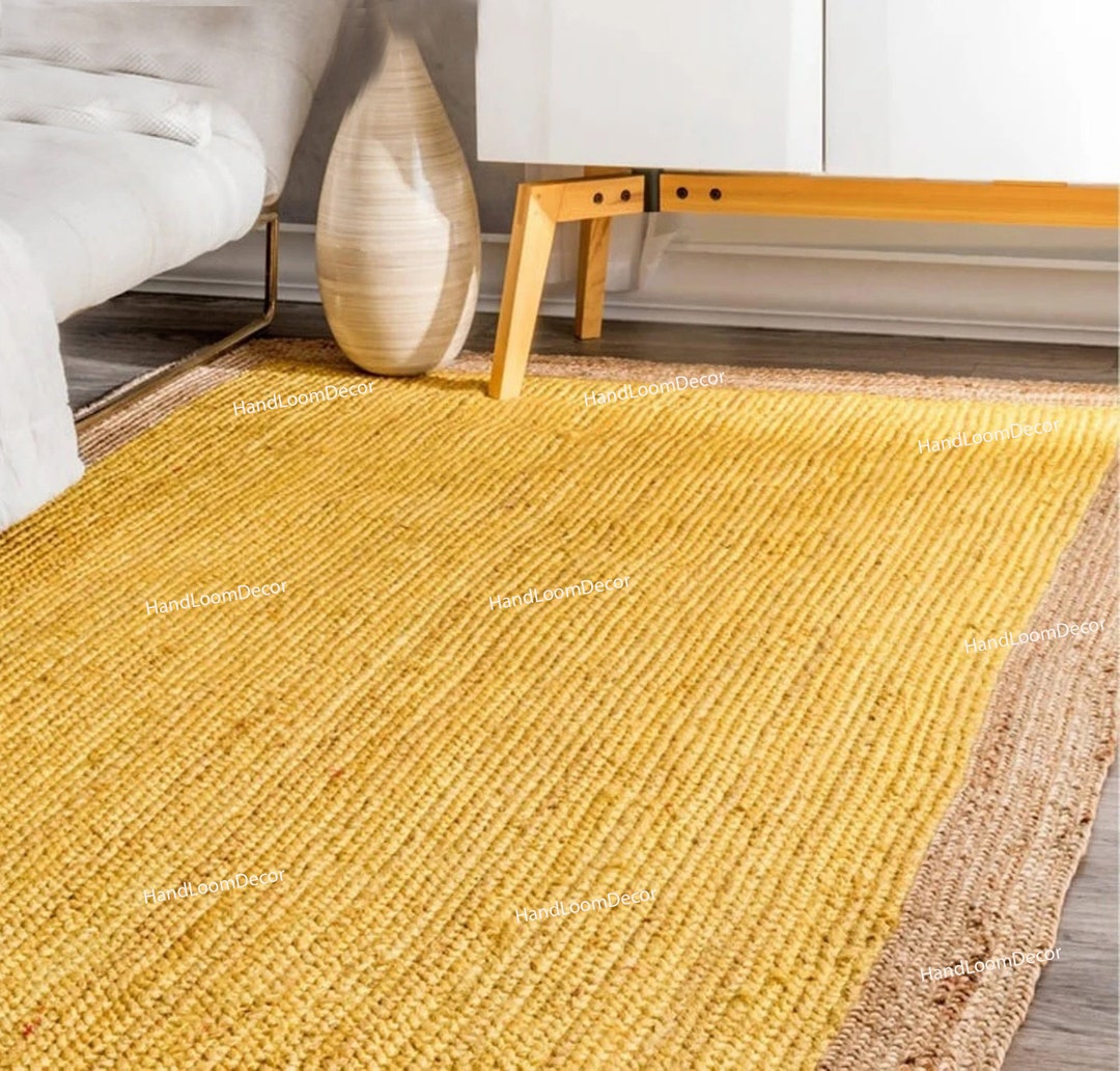 Square Jute Area Rug Square Jute Rug Yellow Custom Rug Natural Jute Rug ...