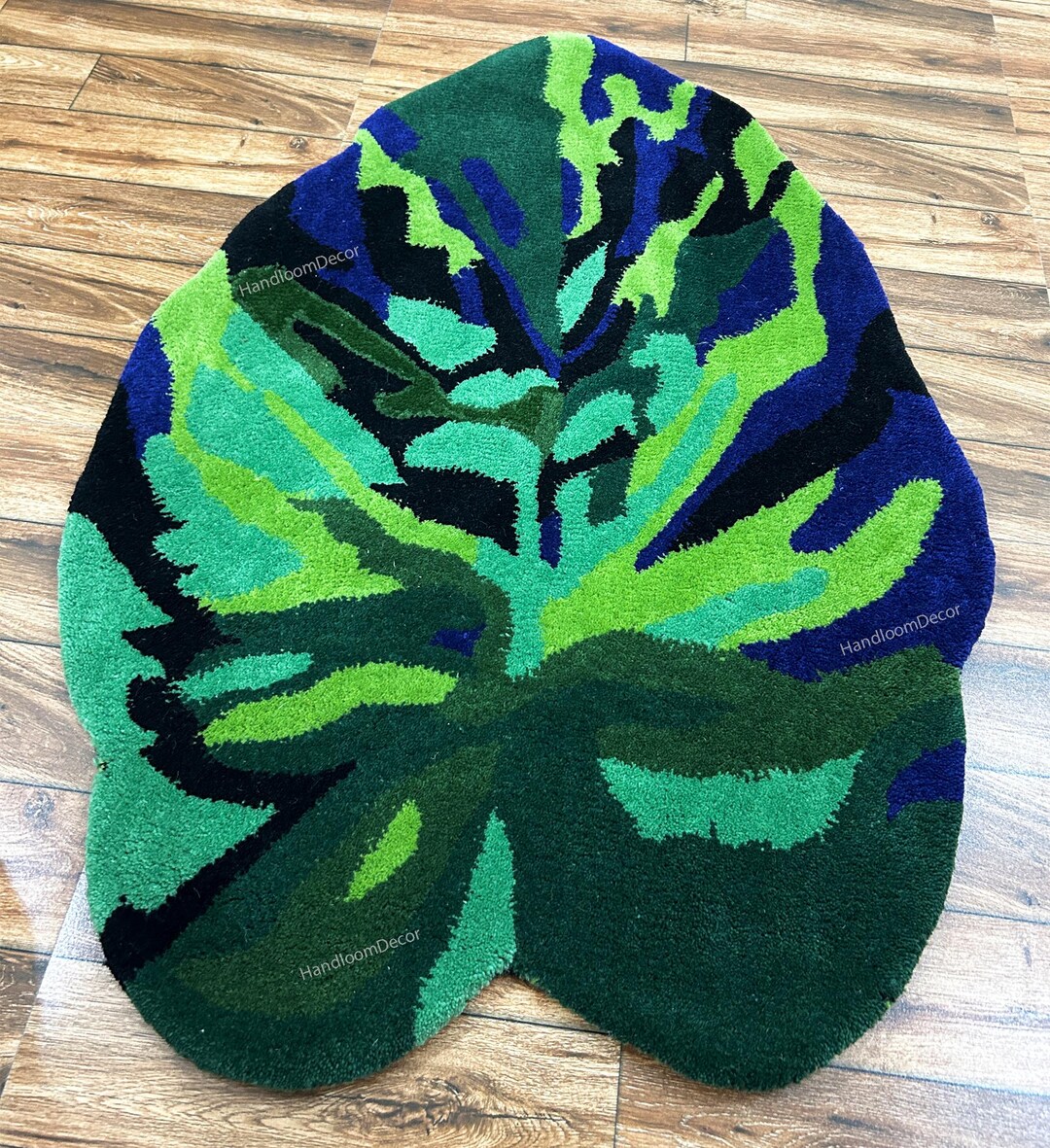 Hand Tufted Wool Rug Green Leaf Rug Custom Size Rug Indoor Rug 2x3 4x6 ...