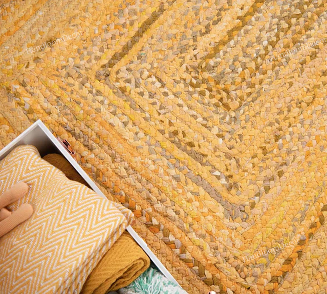 Yellow Jute Braided Rug Natural Jute Area Rug Square Jute Customized ...