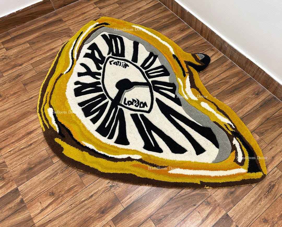 Handmade Tufted Rug, Clock Shape Rug, Yellow Wool Tufted Rug, Wall Art ...