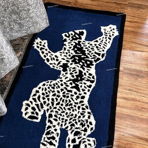 Hand-tufted Wool Leopard Print Rug: Sky Blue Animal Runner - Etsy