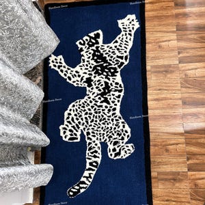 Hand-tufted Wool Leopard Print Rug: Sky Blue Animal Runner - Etsy