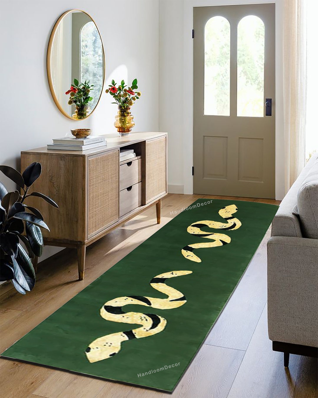 Handmade Green Snake Tufted Runner Rug Hallway Runner Rug Kitchen ...
