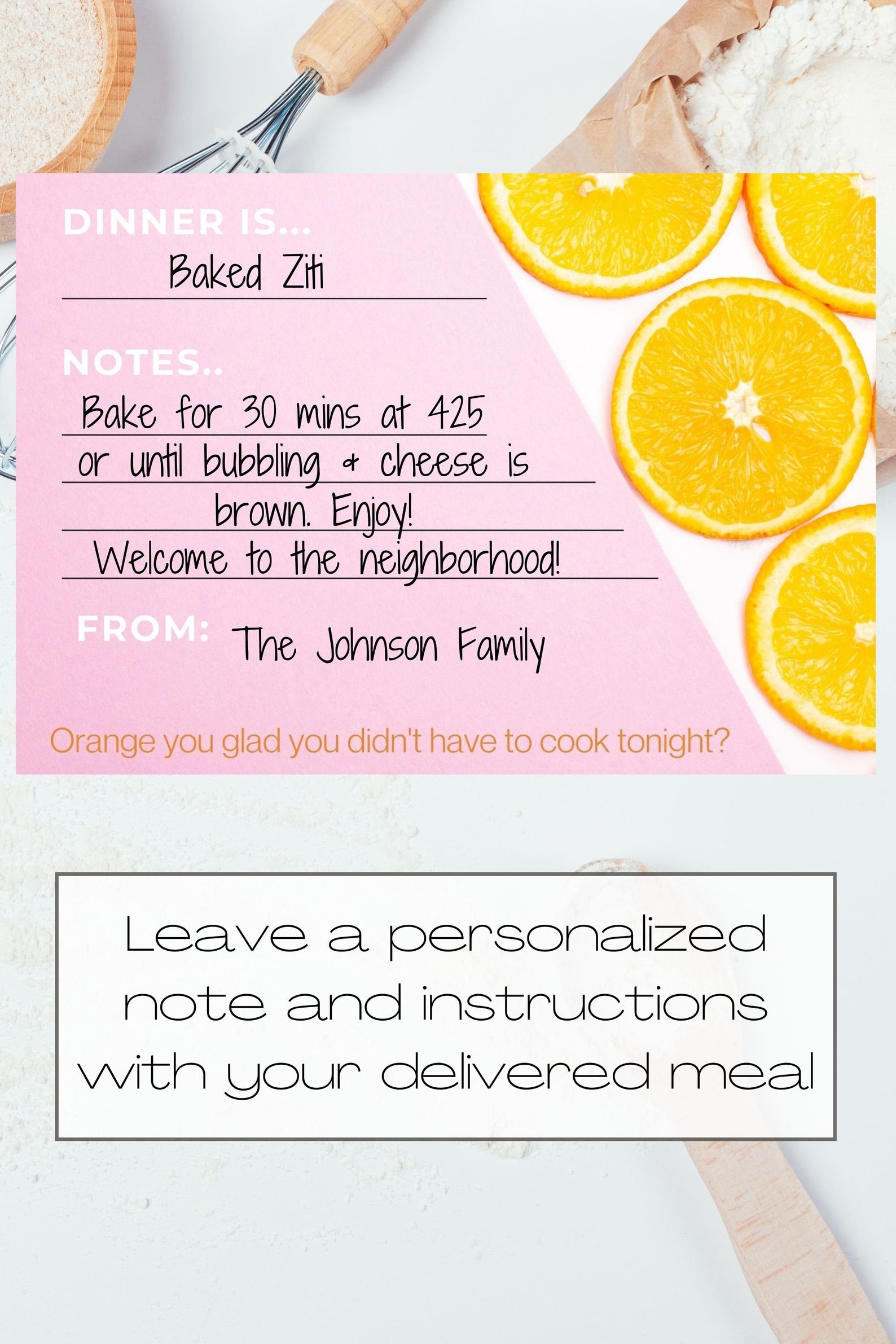 Printable Meal Delivery Note | Meal Train Label | Printable Meal Train ...
