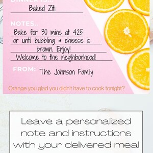 Printable Meal Delivery Note | Meal Train Label | Printable Meal Train ...