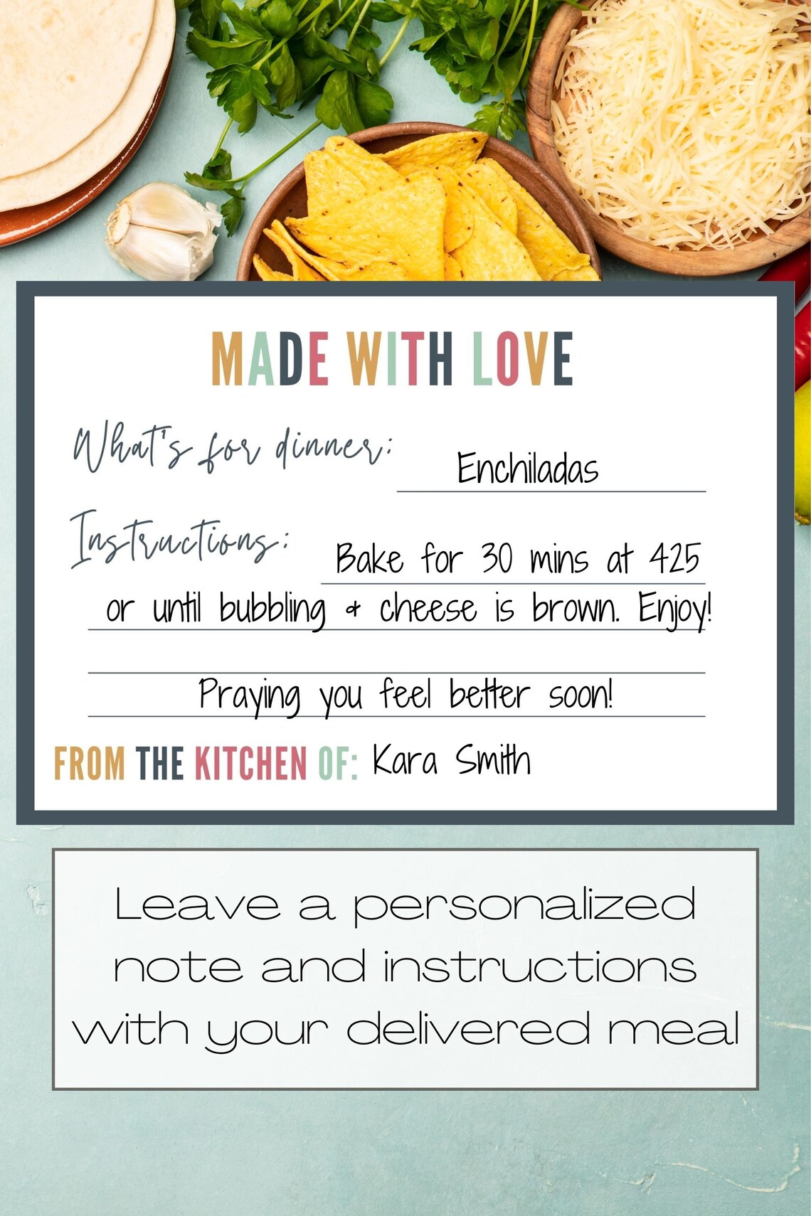 Printable Meal Delivery Note | Meal Train Label | Printable Meal Train ...